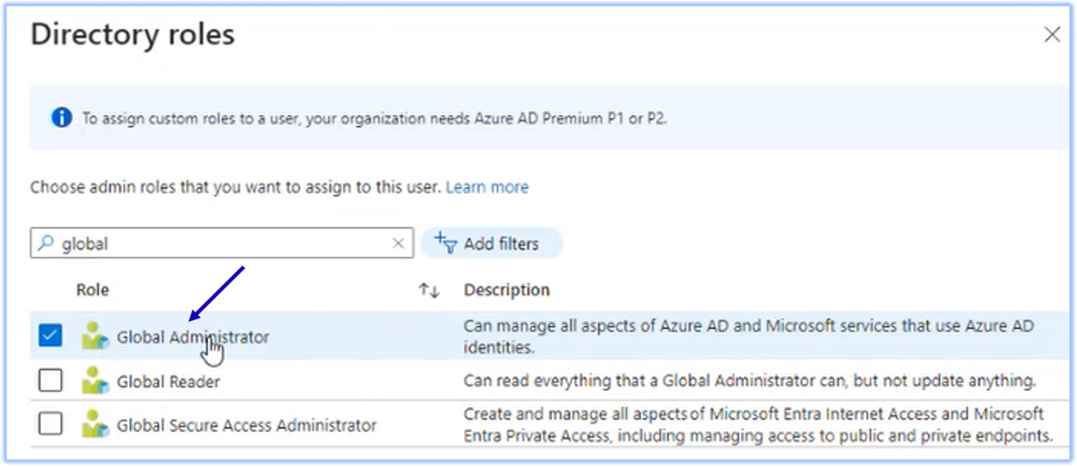 Assigning Global Admin in Azure Active Directory